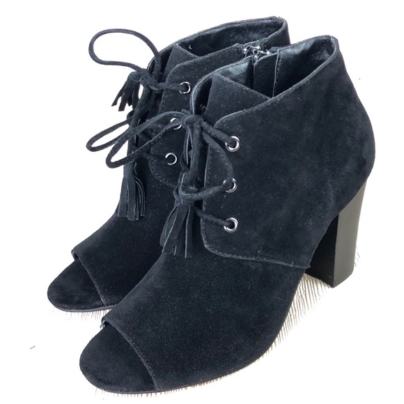 XOXO | Shoes | Xoxo Black Faux Suede Peep Toe Tie Up Block Heels | Poshmark